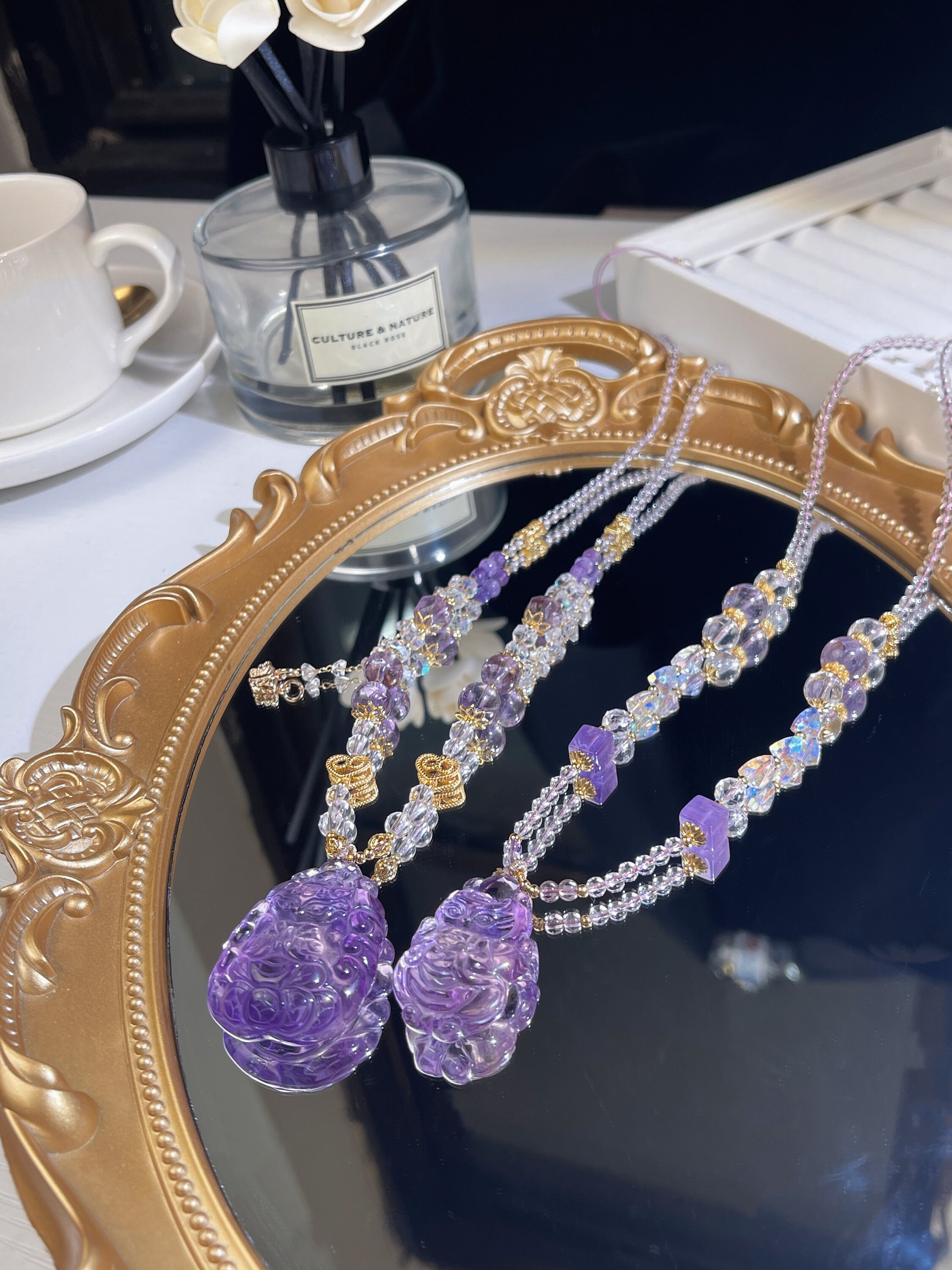 Amythest Mother Daughter Crystal Fox Pendant Necklace Natural Amethyst ...