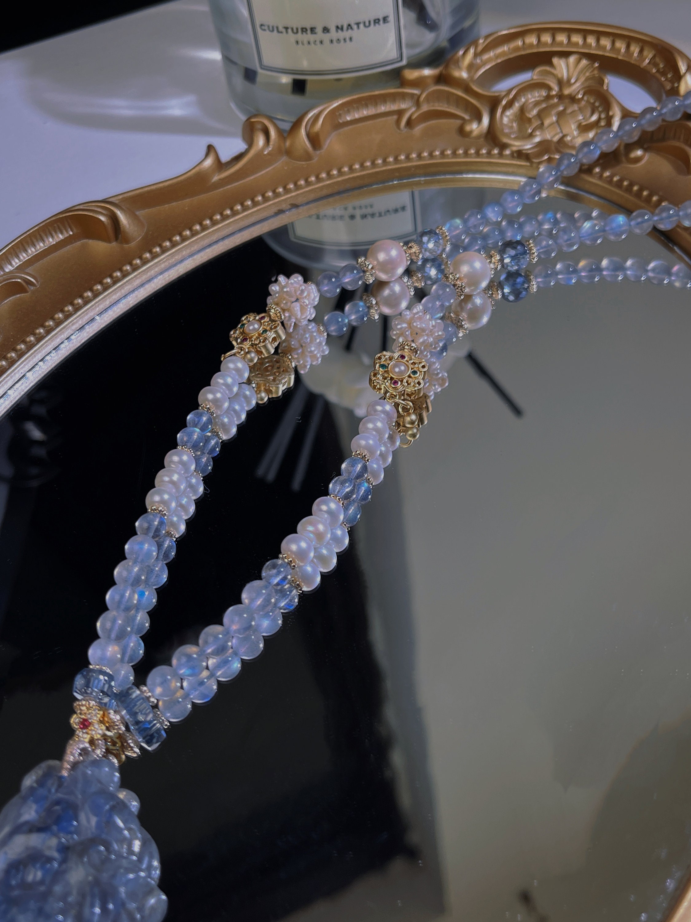 Rare Hand Carved Fox Pendant Necklace Labradorite Pearl Long Pendant ...