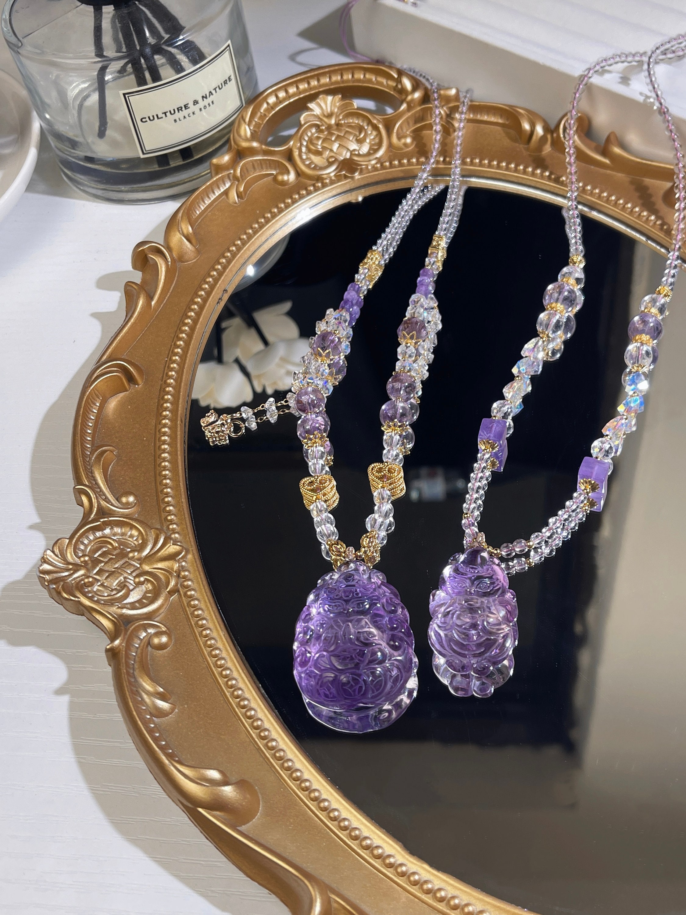 Amythest Mother Daughter Crystal Fox Pendant Necklace Natural Amethyst ...