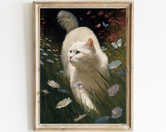 White Cat Wall Art - Etsy