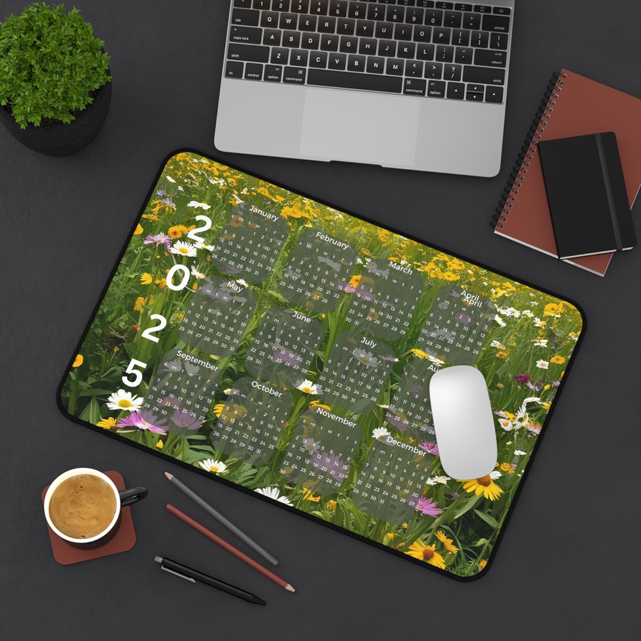 Desk Calendar 2025 Deskmat Cottagecore Desk Mat Floral Desk Mat Cubicle ...