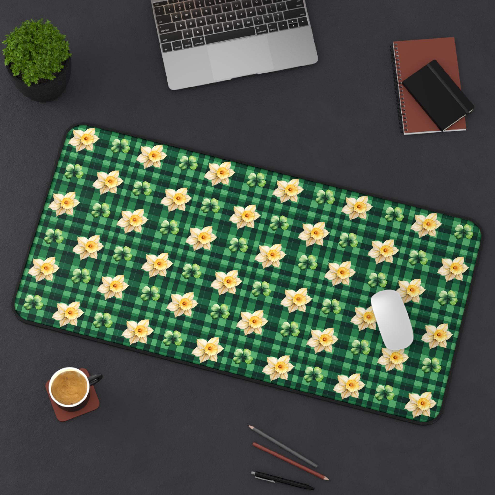 March Birth Flower, St Paddy's Desk Mat, Daffodils & Shamrock Home ...