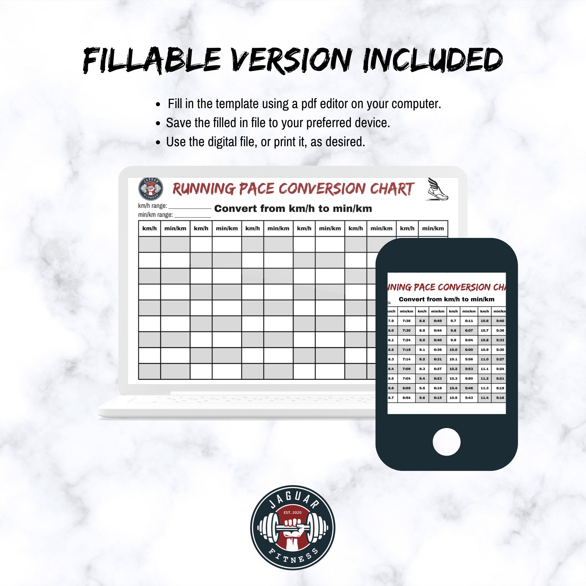 KPH to MPH, KPH to Min/mi, Digital Download, Treadmill Metric to ...