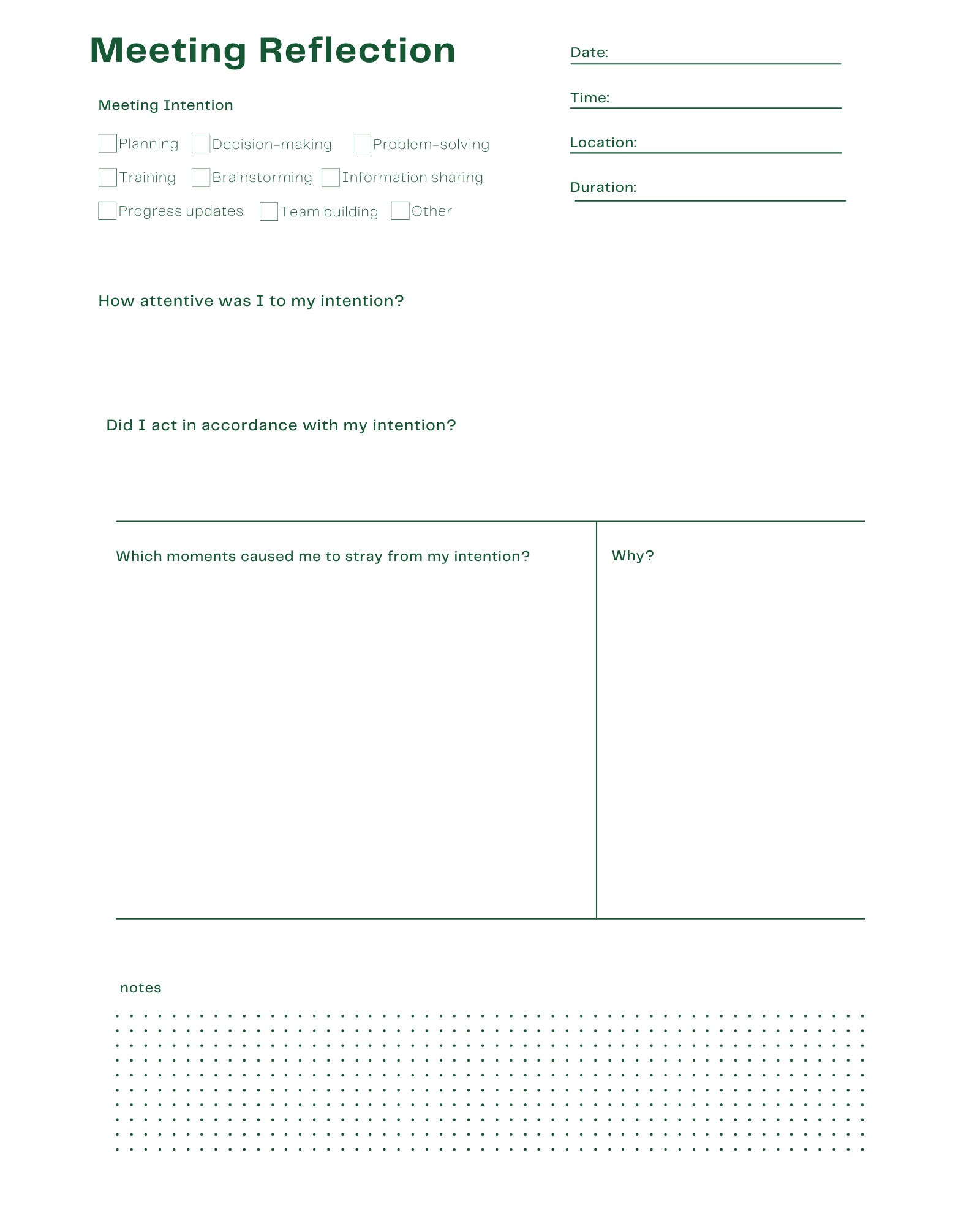 Mindful Leadership - Meeting Planning Documents ( Intention Setting ...