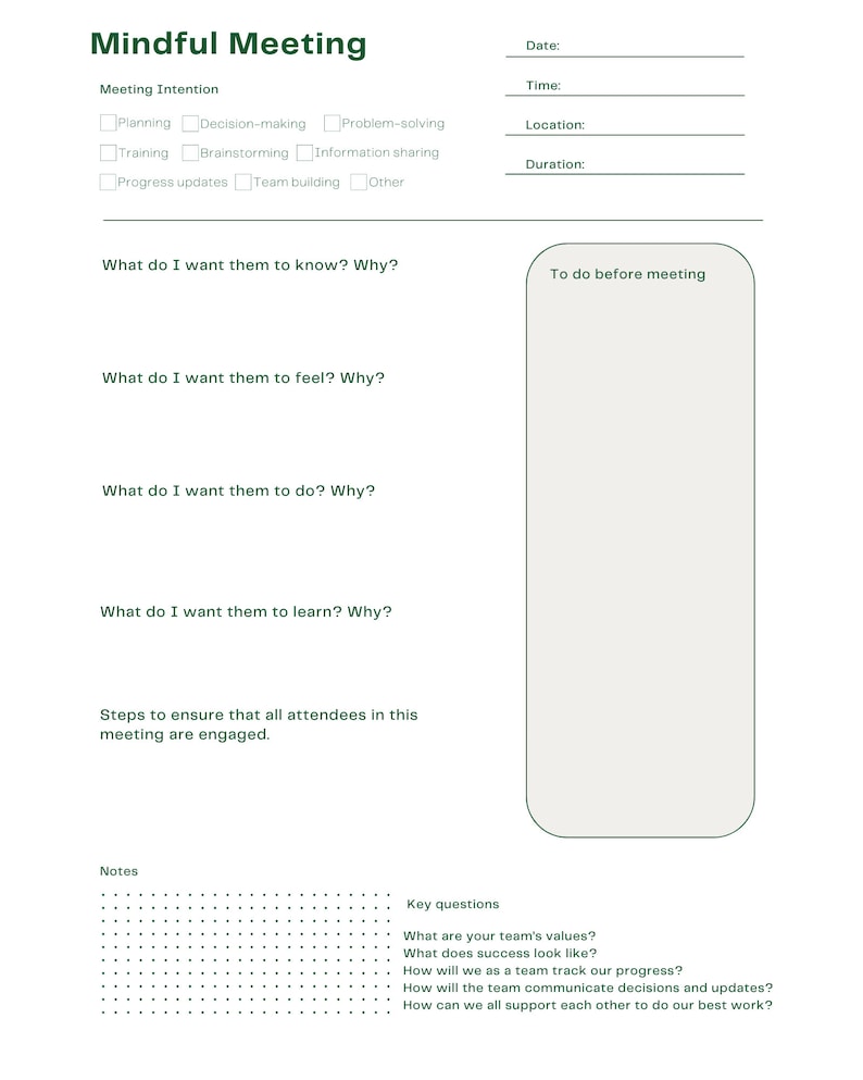 Mindful Leadership - Meeting Planning Documents ( Intention Setting ...