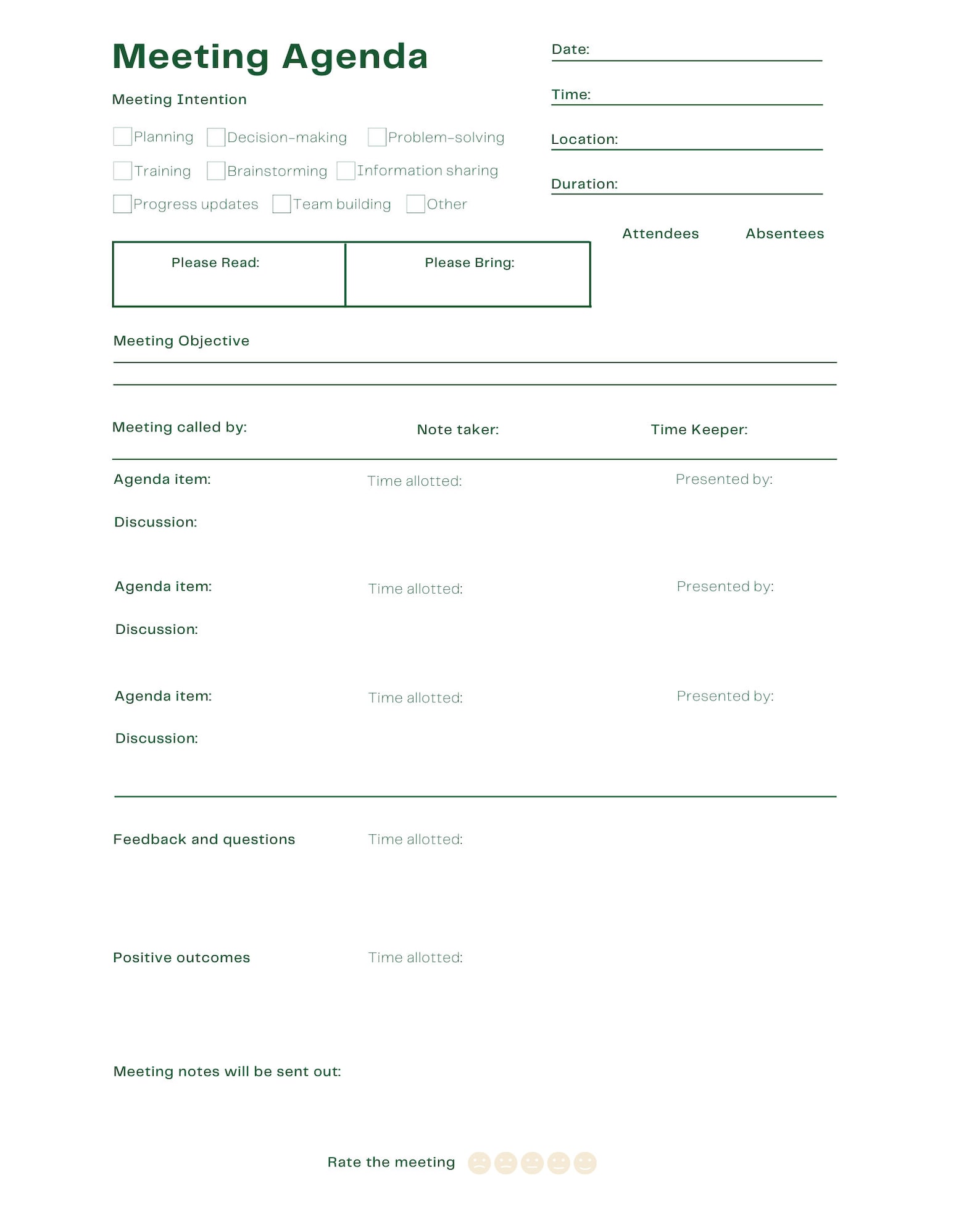 Mindful Leadership - Meeting Planning Documents ( Intention Setting ...