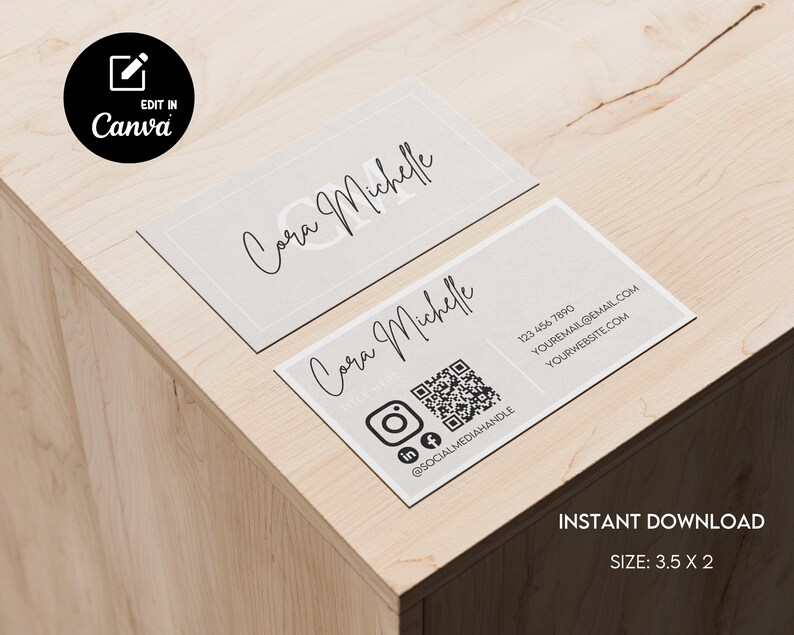 Simple Business Card Template QR Code, Printable and Editable Business ...