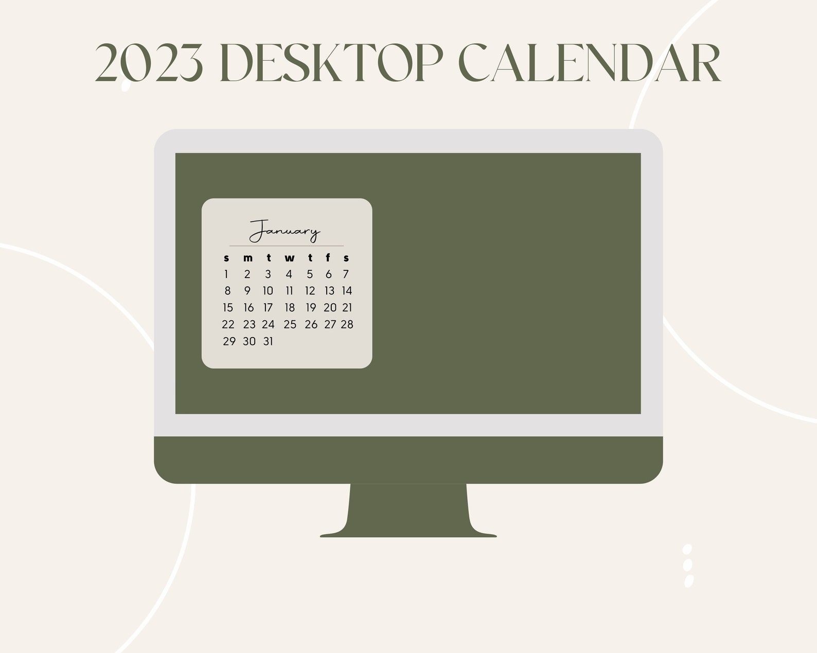 2023 Monthly Calendar Desktop Wallpaper, Minimalistic Green Desktop ...