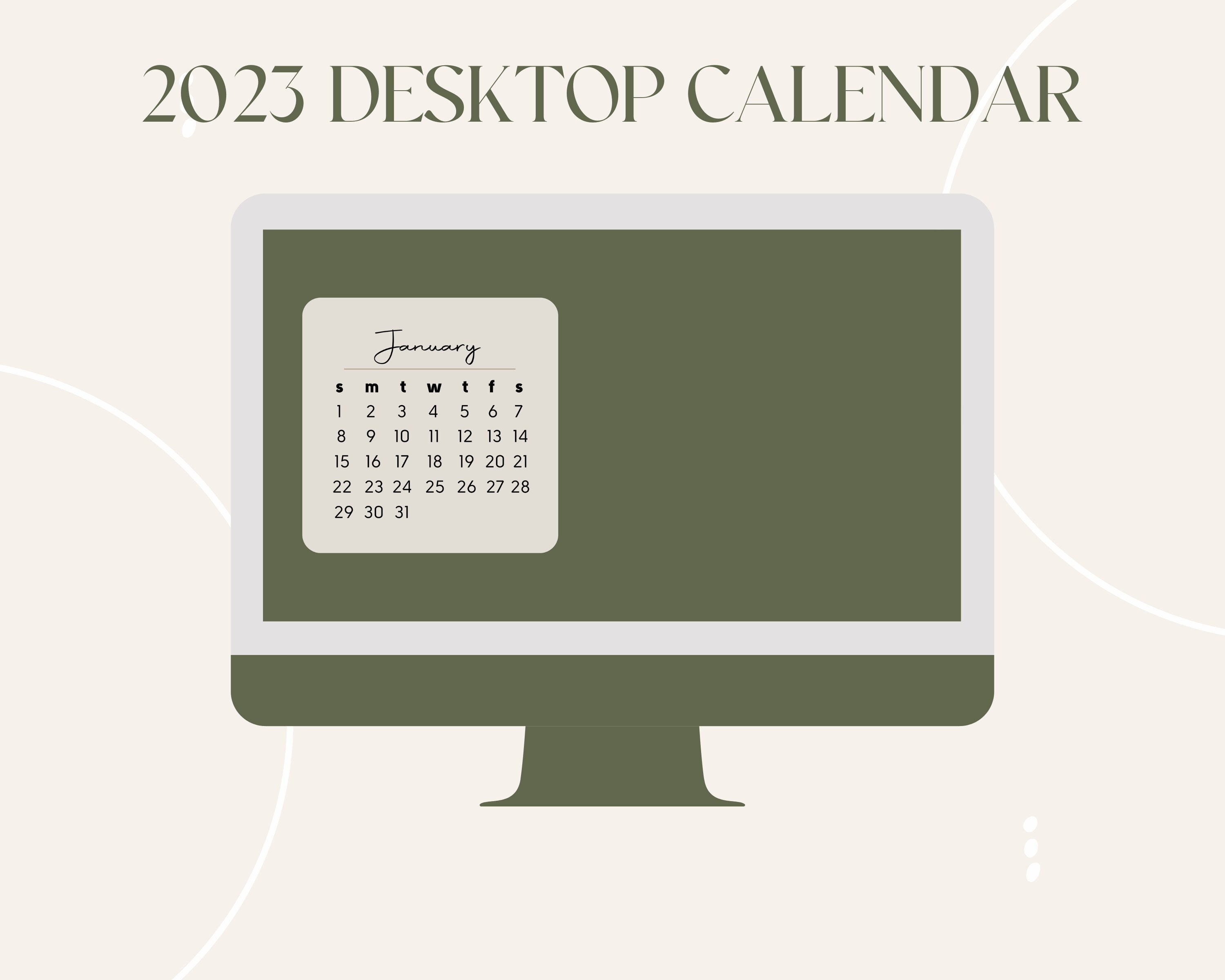 2023 Monthly Calendar Desktop Wallpaper, Minimalistic Green Desktop ...