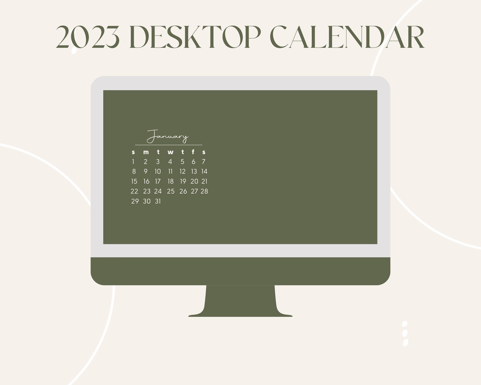 2023 Monthly Calendar Desktop Wallpaper, Minimalistic Green Desktop ...
