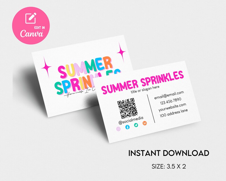 Colorful Business Card Template QR Code, Printable and Editable ...