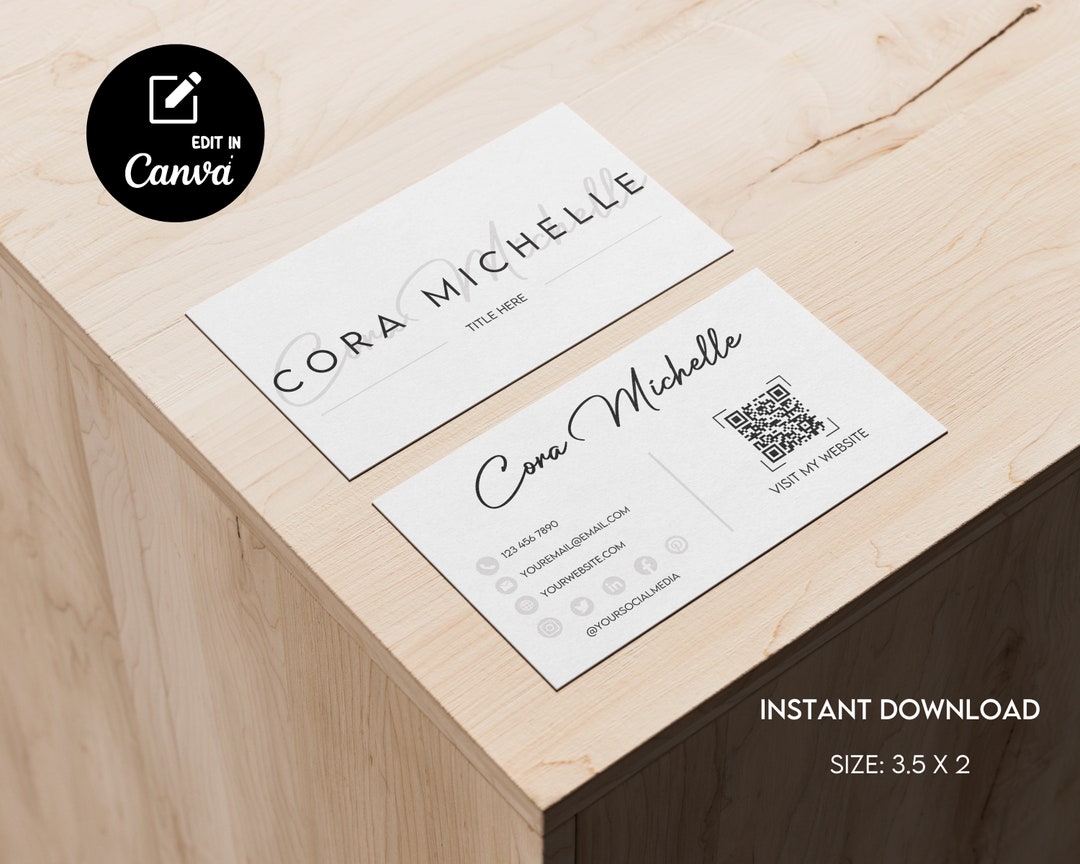 Simple Business Card Template QR Code, Printable and Editable Business ...