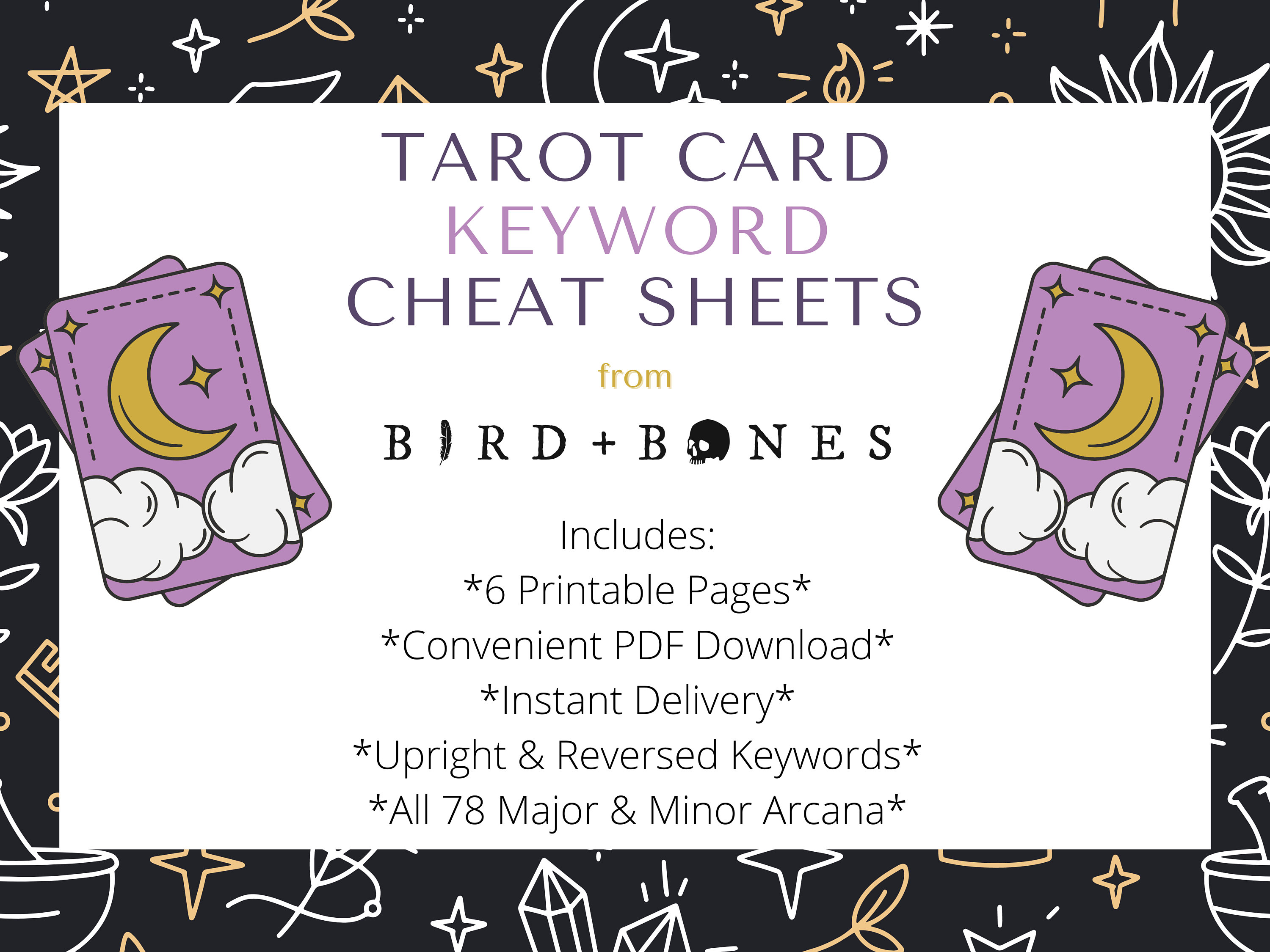 Tarot Card Keyword Cheat Sheets - PDF Download - 6 Pages - Major AND ...