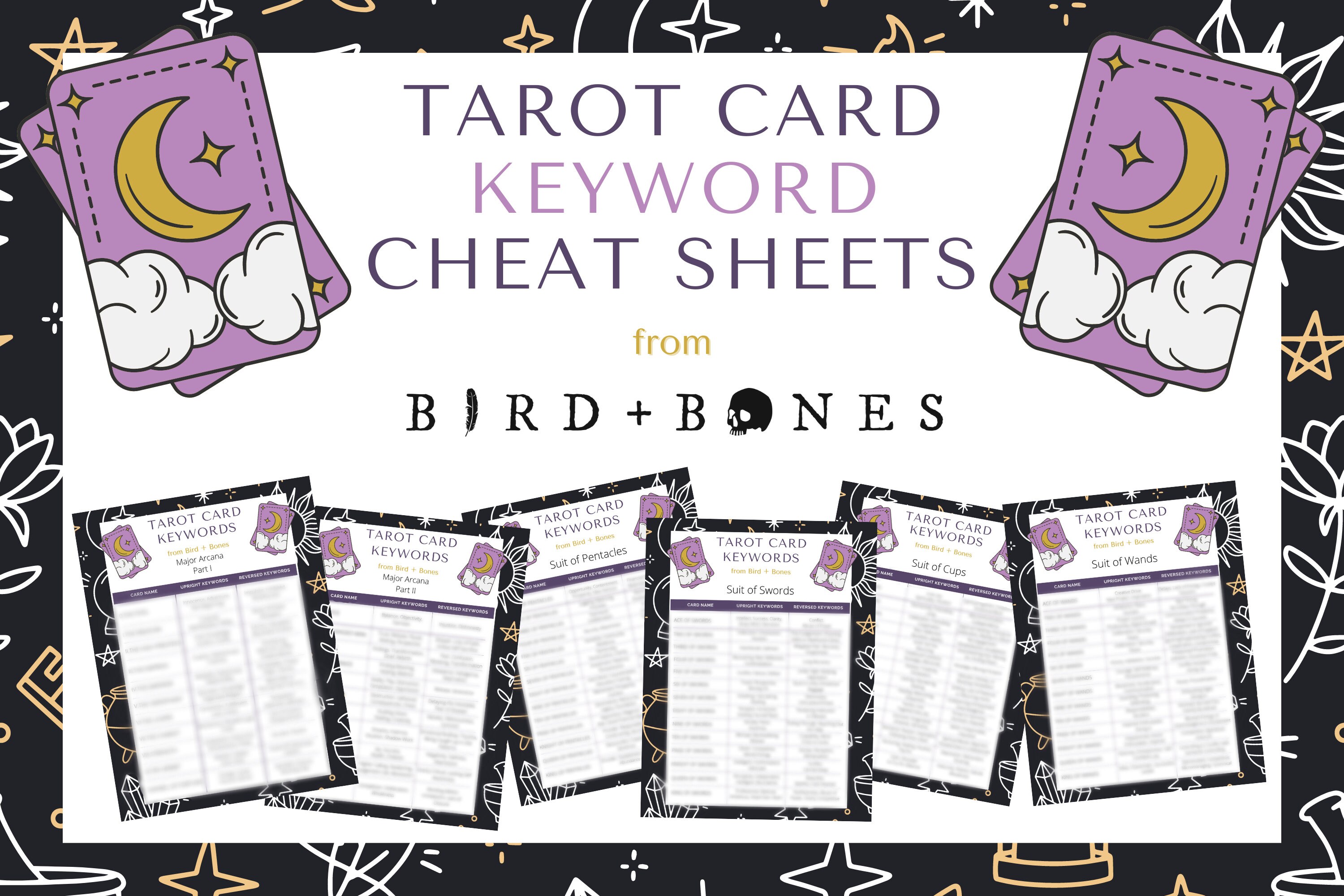 Tarot Card Keyword Cheat Sheets - PDF Download - 6 Pages - Major AND ...