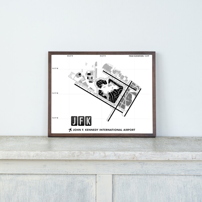 JFK Printed Airport Map, John F Kennedy International Airport, Artwork ...