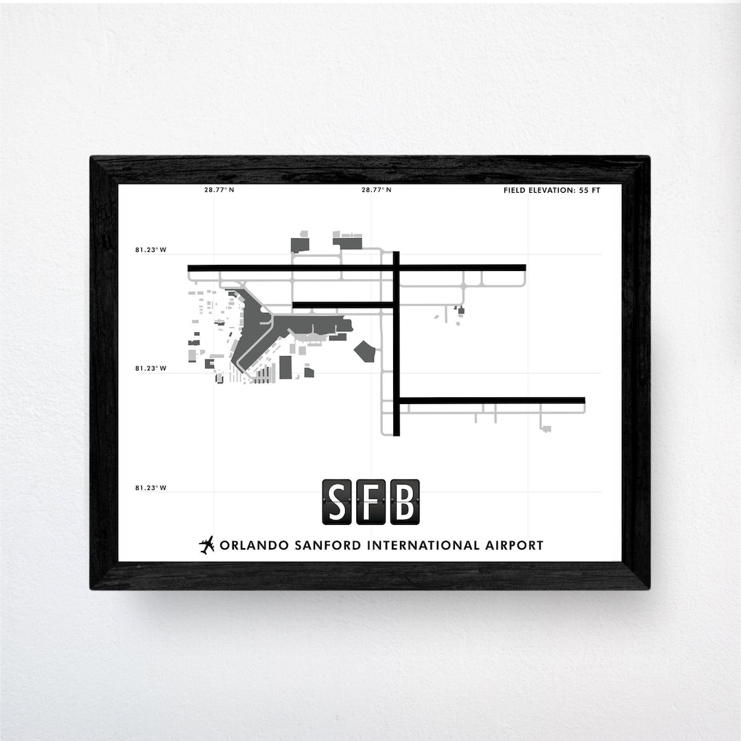 SFB Airport Map 14 X 11, Orlando Sanford International Airport, Digital ...