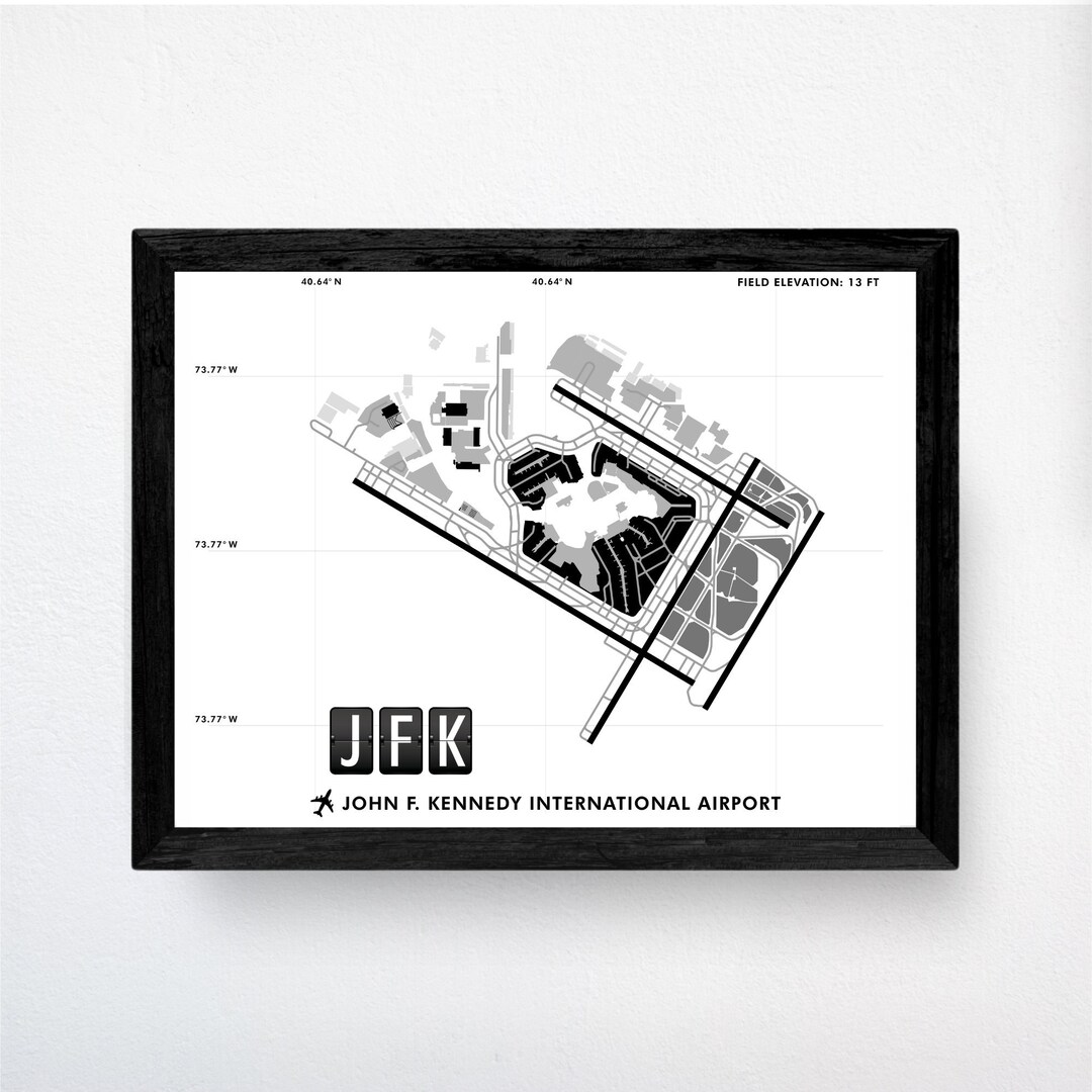 JFK Airport Map 14 X 11, John F Kennedy International Airport, Digital ...