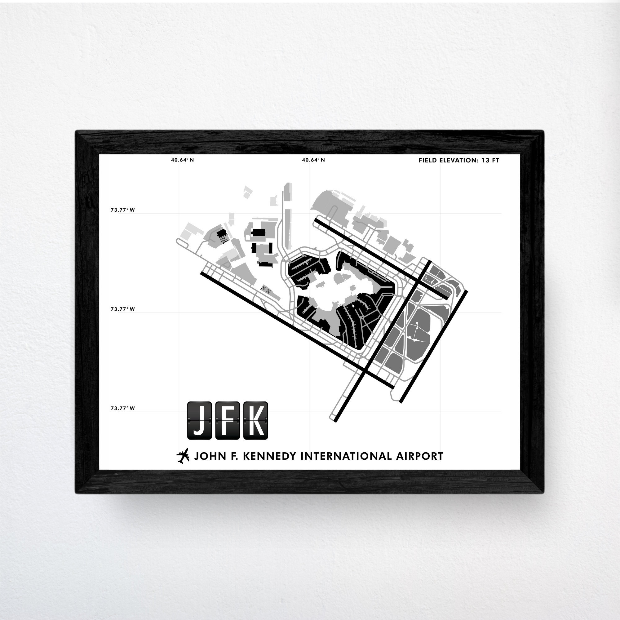 JFK Printed Airport Map, John F Kennedy International Airport, Artwork ...