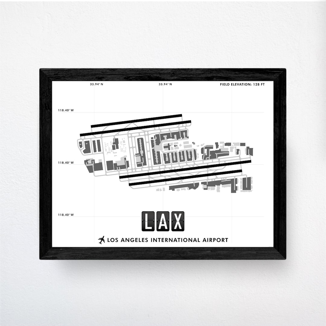 LAX Airport Map 14 X 11, Los Angeles International Airport, Digital ...