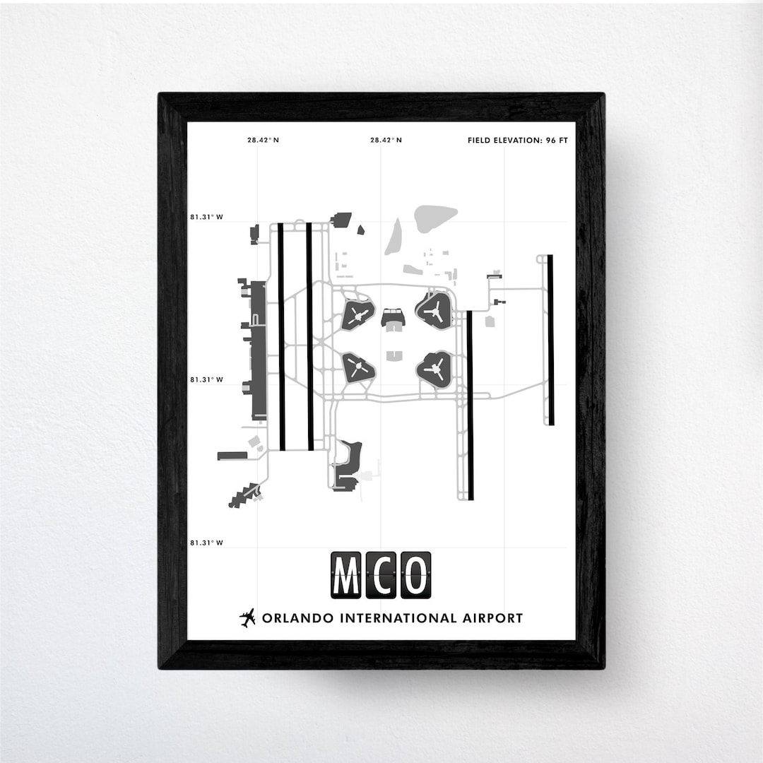MCO Airport Map 11 X 14, Orlando International Airport, Digital ...