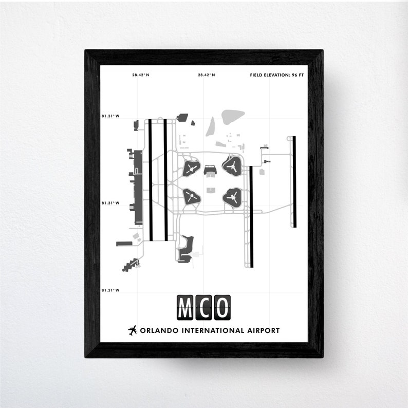 MCO Airport Map 11 X 14, Orlando International Airport, Digital ...