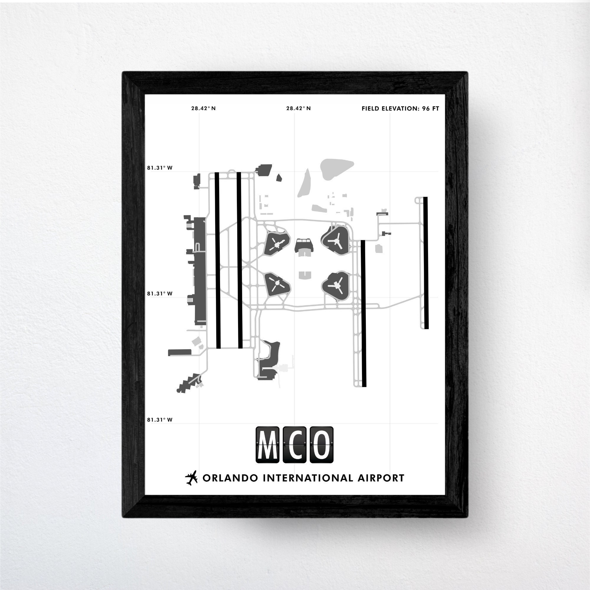 MCO Airport Map 11 X 14, Orlando International Airport, Digital ...