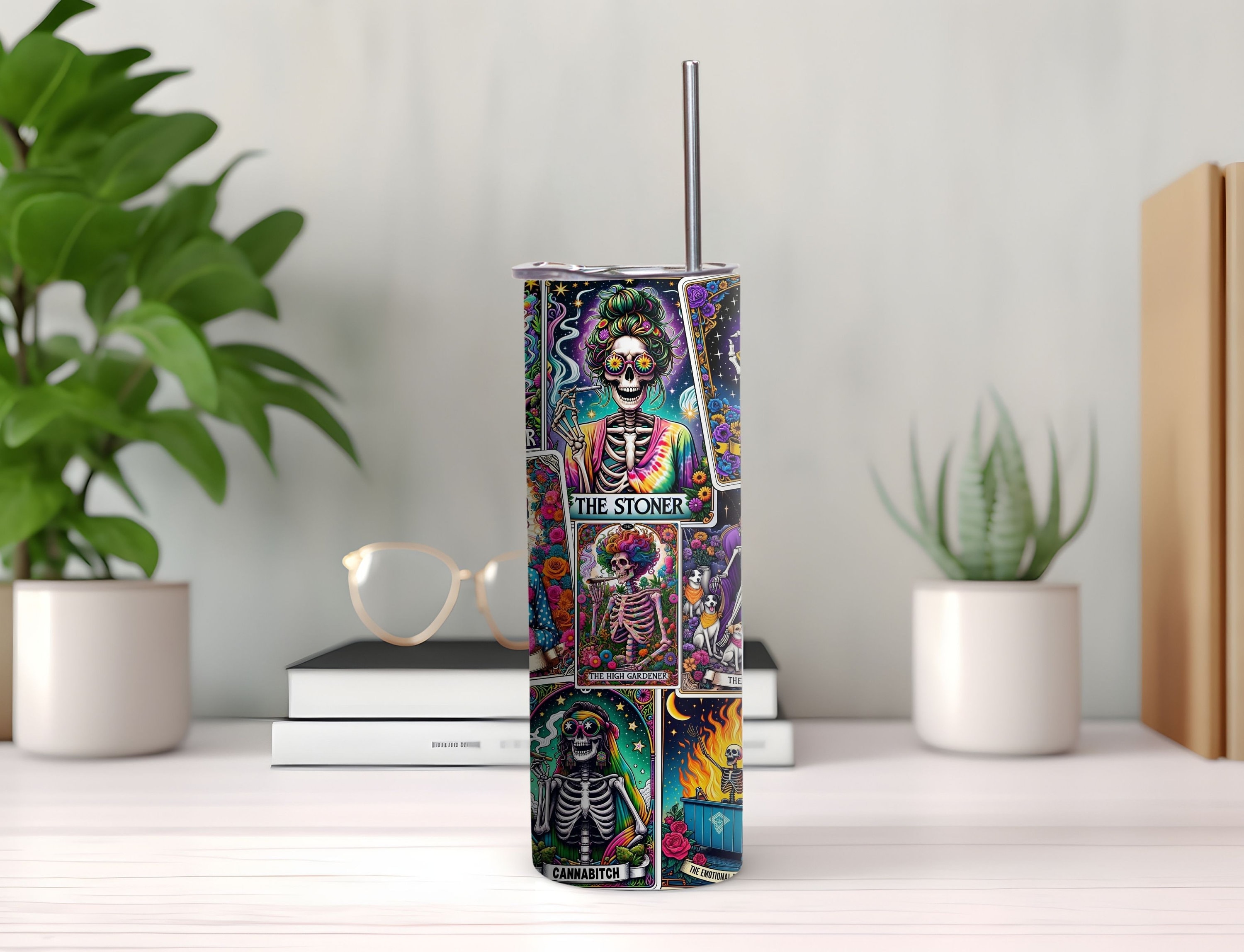 Sarcastic Tarot Cards Tumbler Wrap Swearing Witchy Skeleton 20oz Skinny ...
