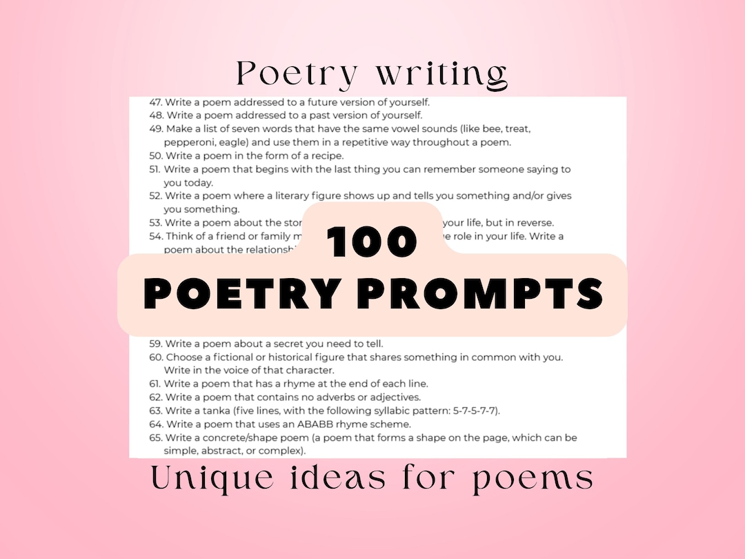 100 Poetry Prompts, Printable Poem Writing Inspiration for Poets ...