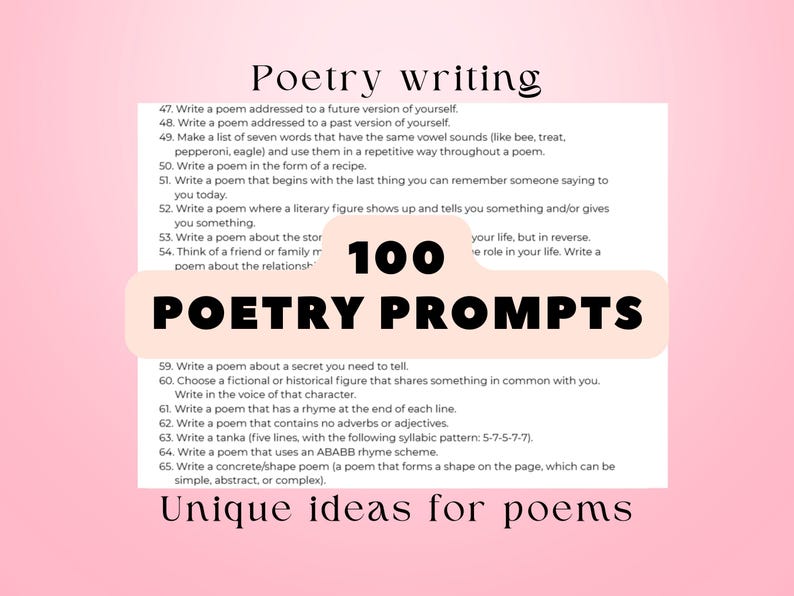 100 Poetry Prompts, Printable Poem Writing Inspiration for Poets ...