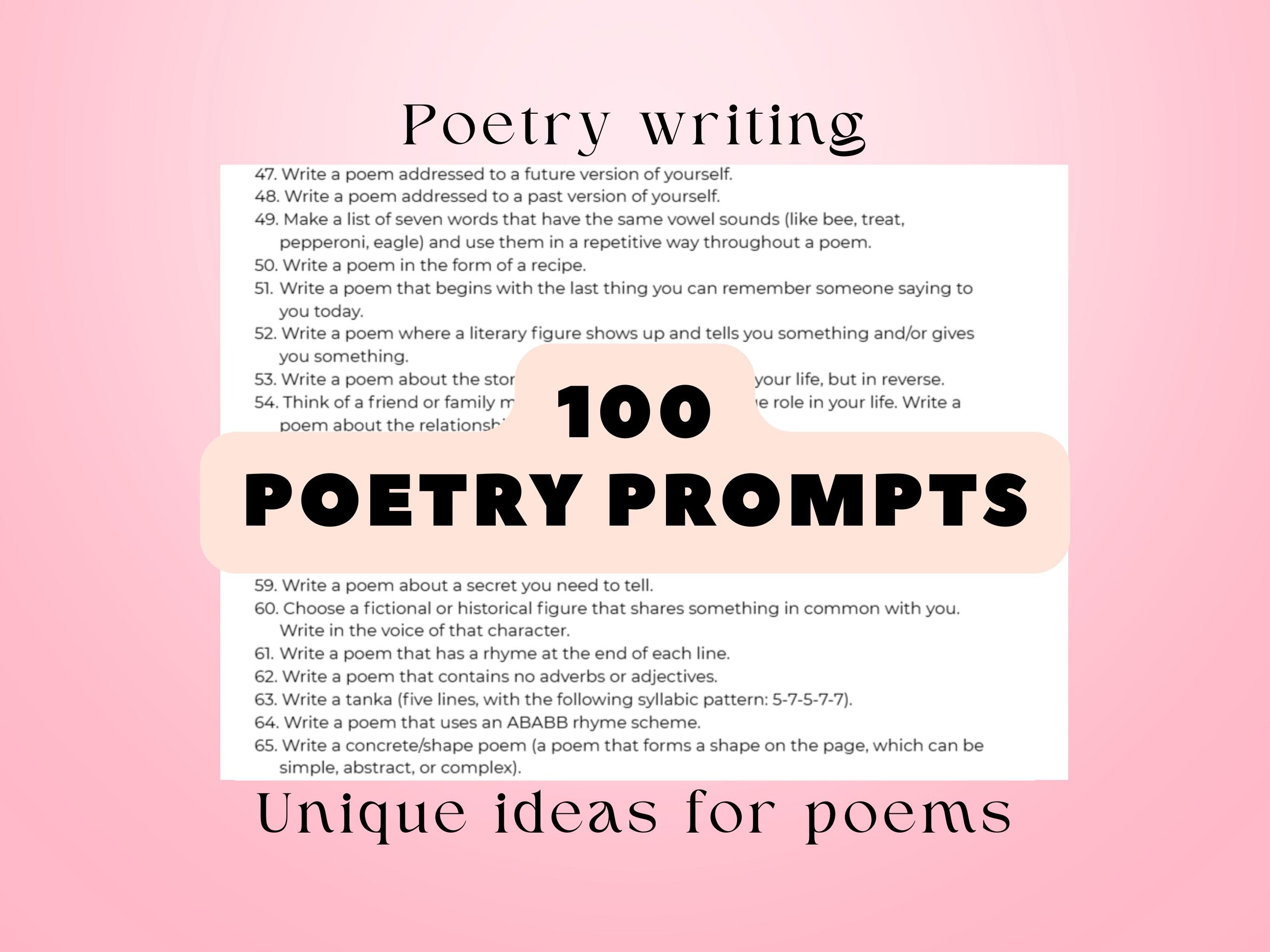 100 Poetry Prompts, Printable Poem Writing Inspiration for Poets ...