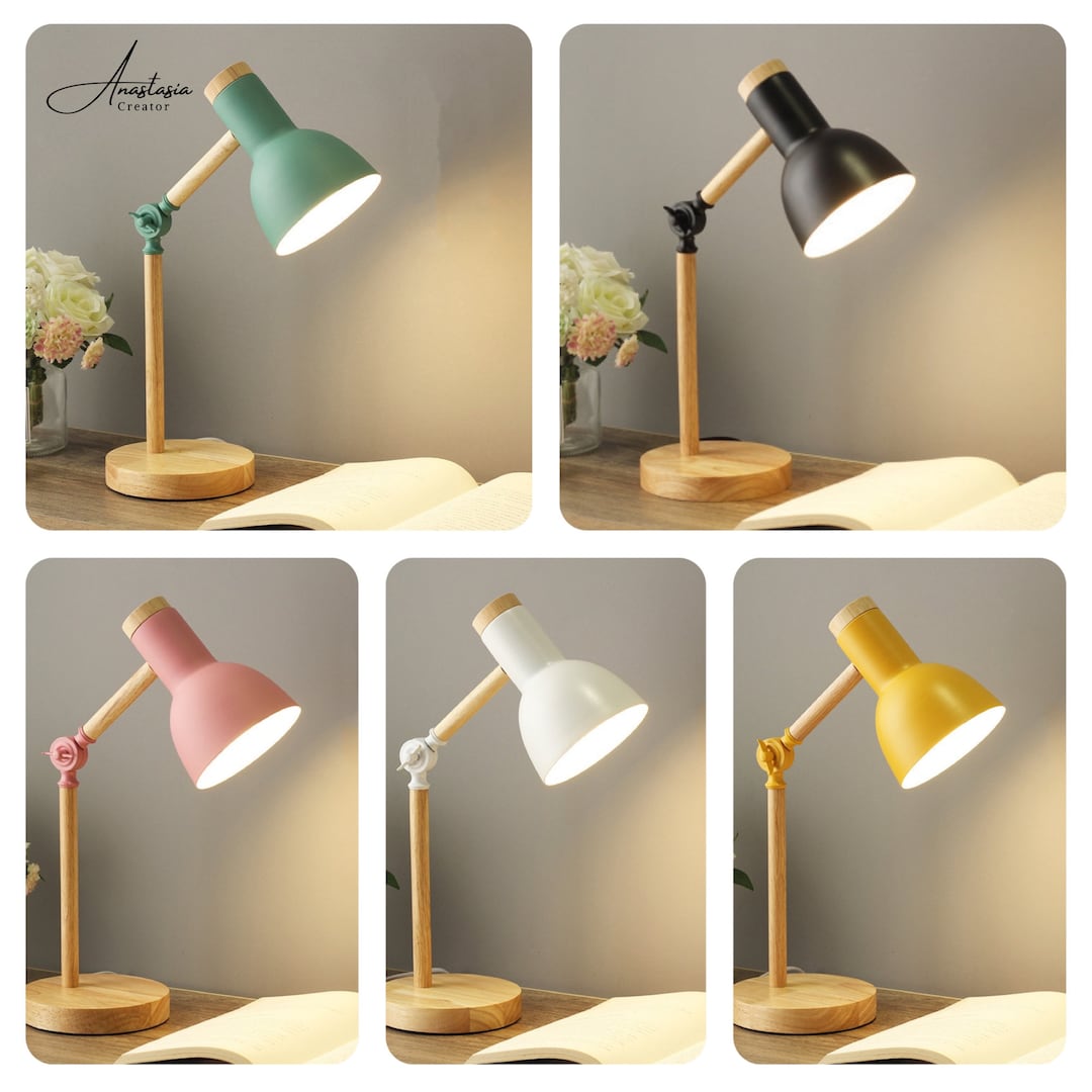 Nordic Lamp Wooden Desk Lamp Table Lamp Living Room Bedroom Colored ...