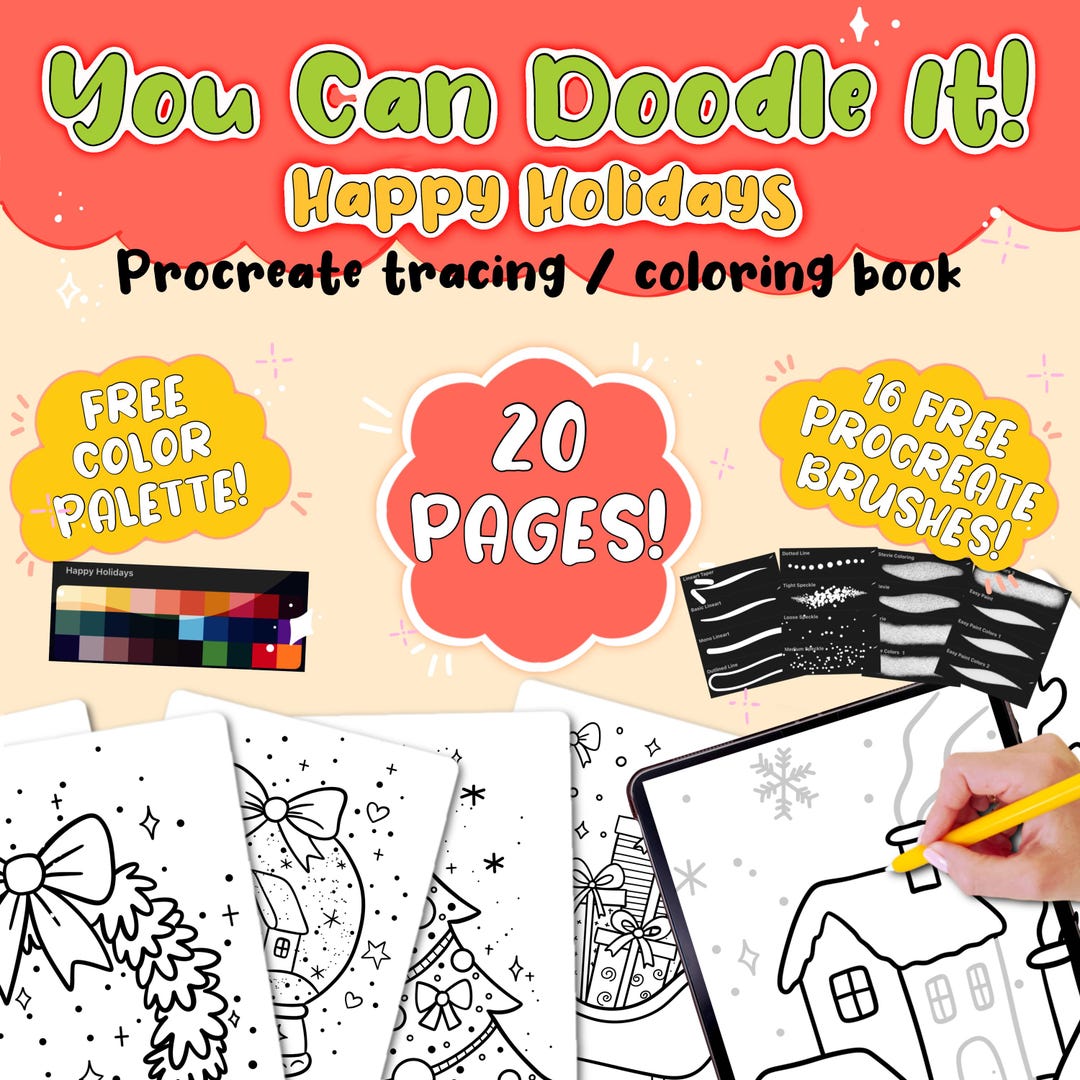 Digital Coloring Book, Procreate Tracing Happy Holidays - Christmas ...