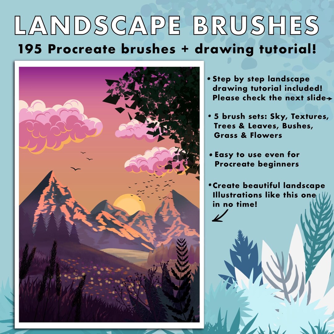 Landscape Brushes for Procreate! 195 Brushes + Exclusive Drawing ...