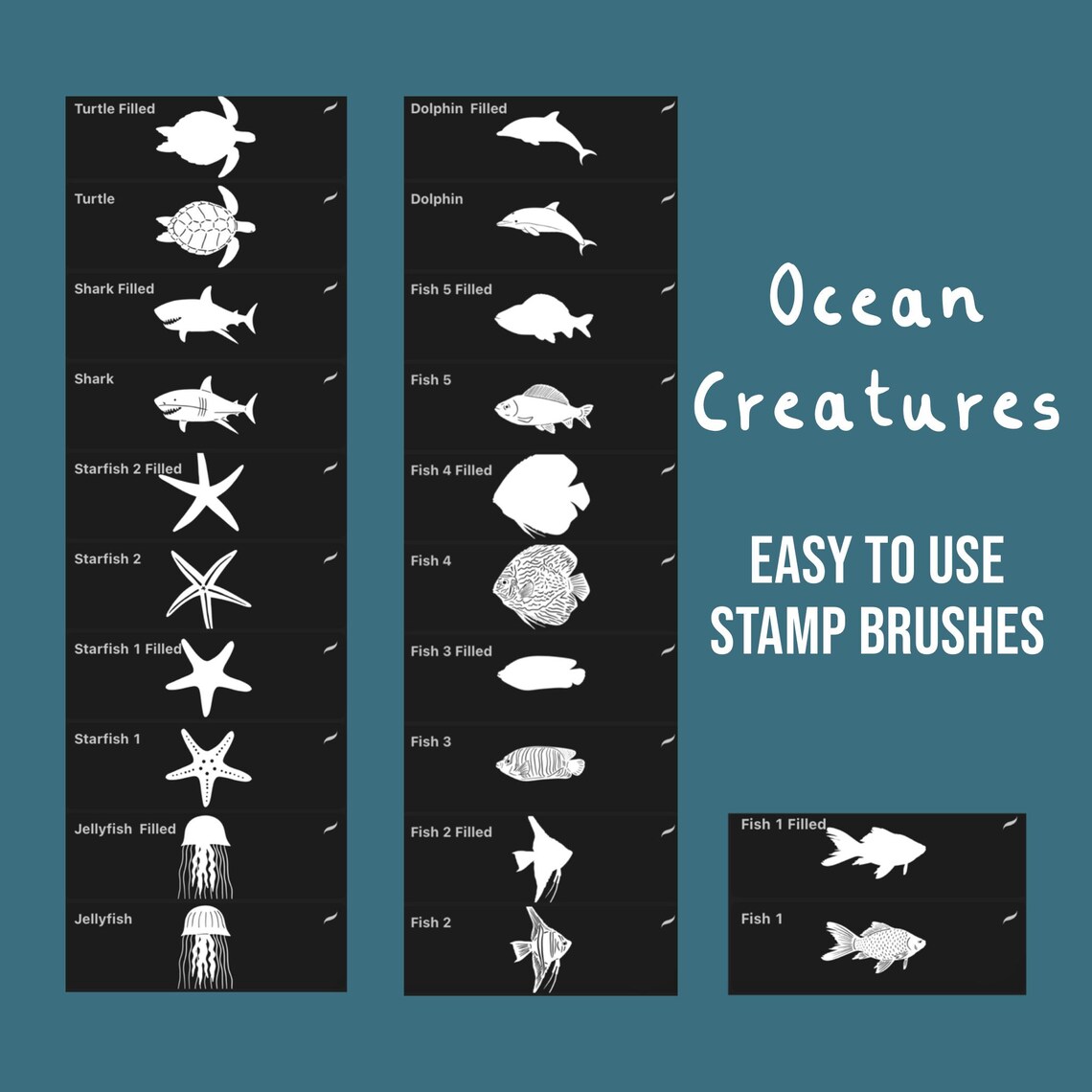 Ocean Creatures Stamp Brushes for Procreate, Procreate Fish Brushes, Procreate Stamp Brushes ...
