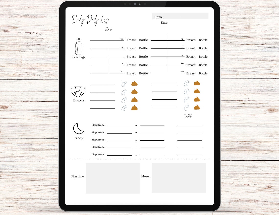 Digital, Printable, Daily Baby Tracker, Baby Daily Log, Infant Tracker ...