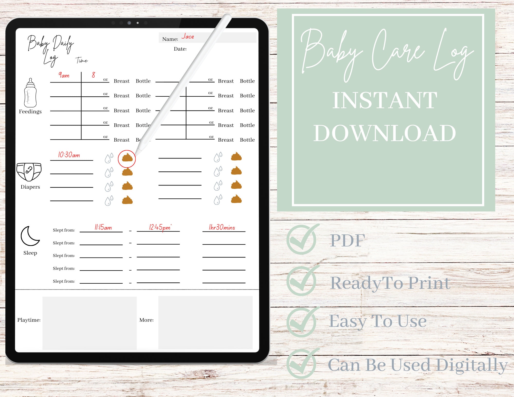 Digital, Printable, Daily Baby Tracker, Baby Daily Log, Infant Tracker ...