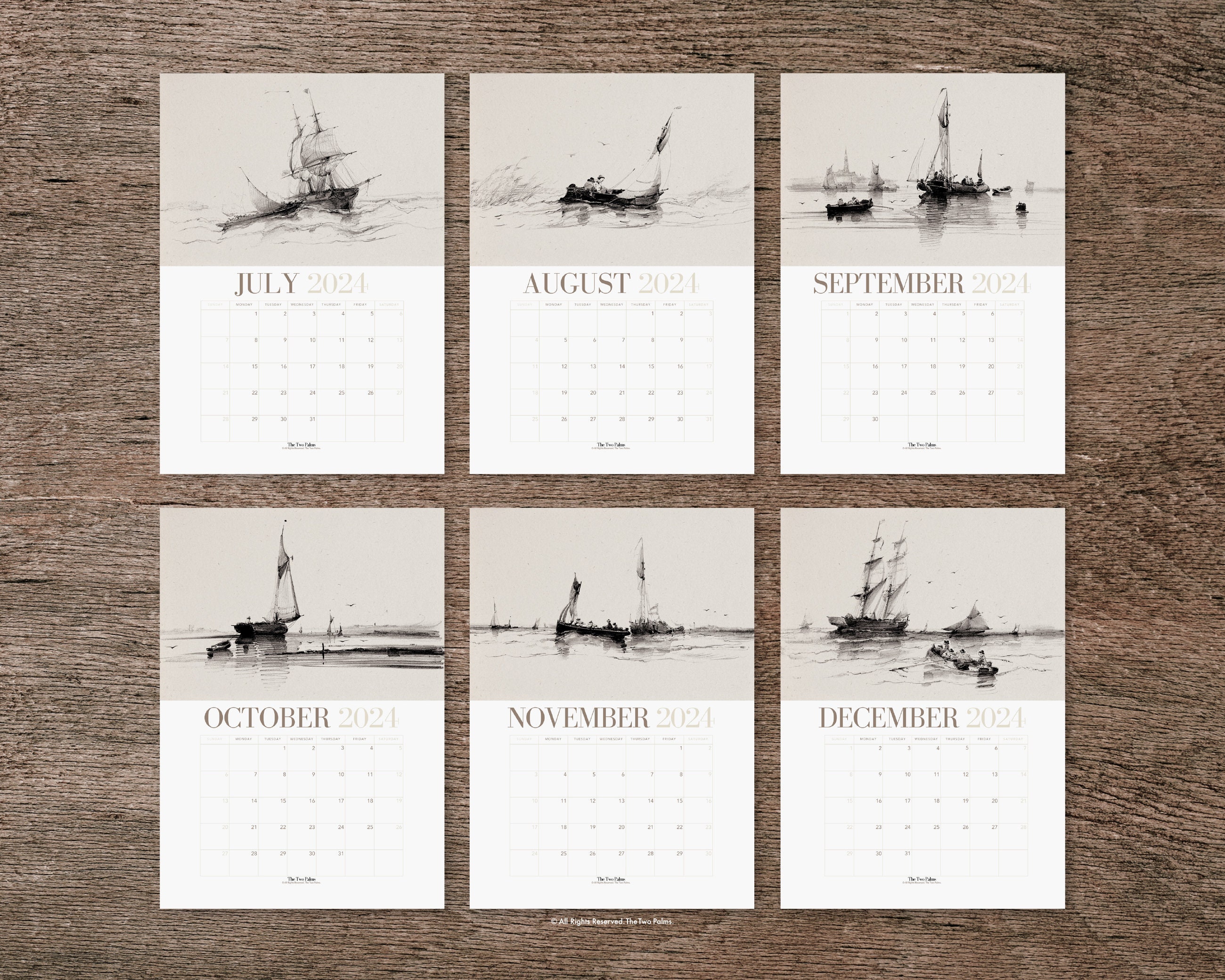 Vintage Sailboat 2024 Printable Calendar, Nautical Wall Art Prints ...