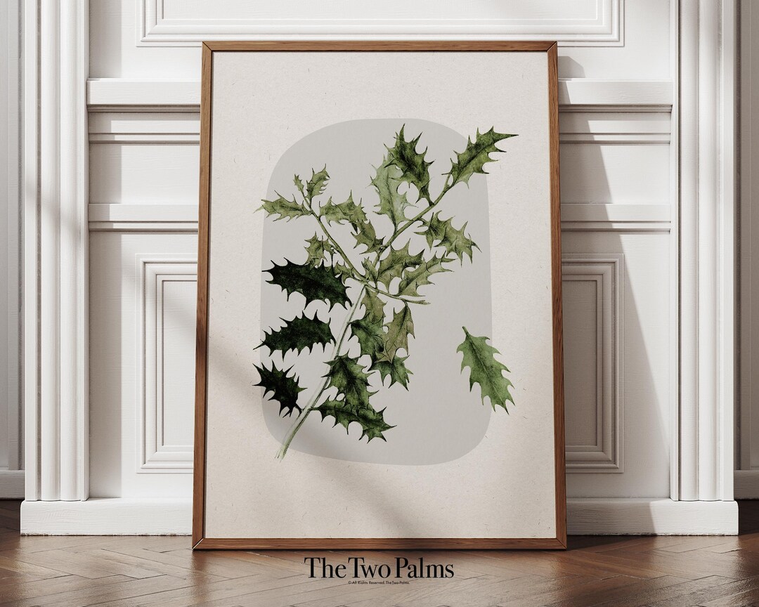 Vintage Modern Christmas Holly Wall Art, Botanical Holiday Print ...