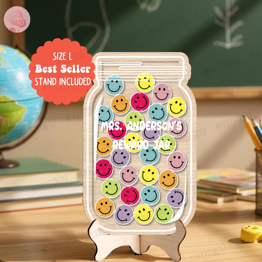 Personalized Teacher Cute Smiley Face Reward Jar, Colorful Classroom ...