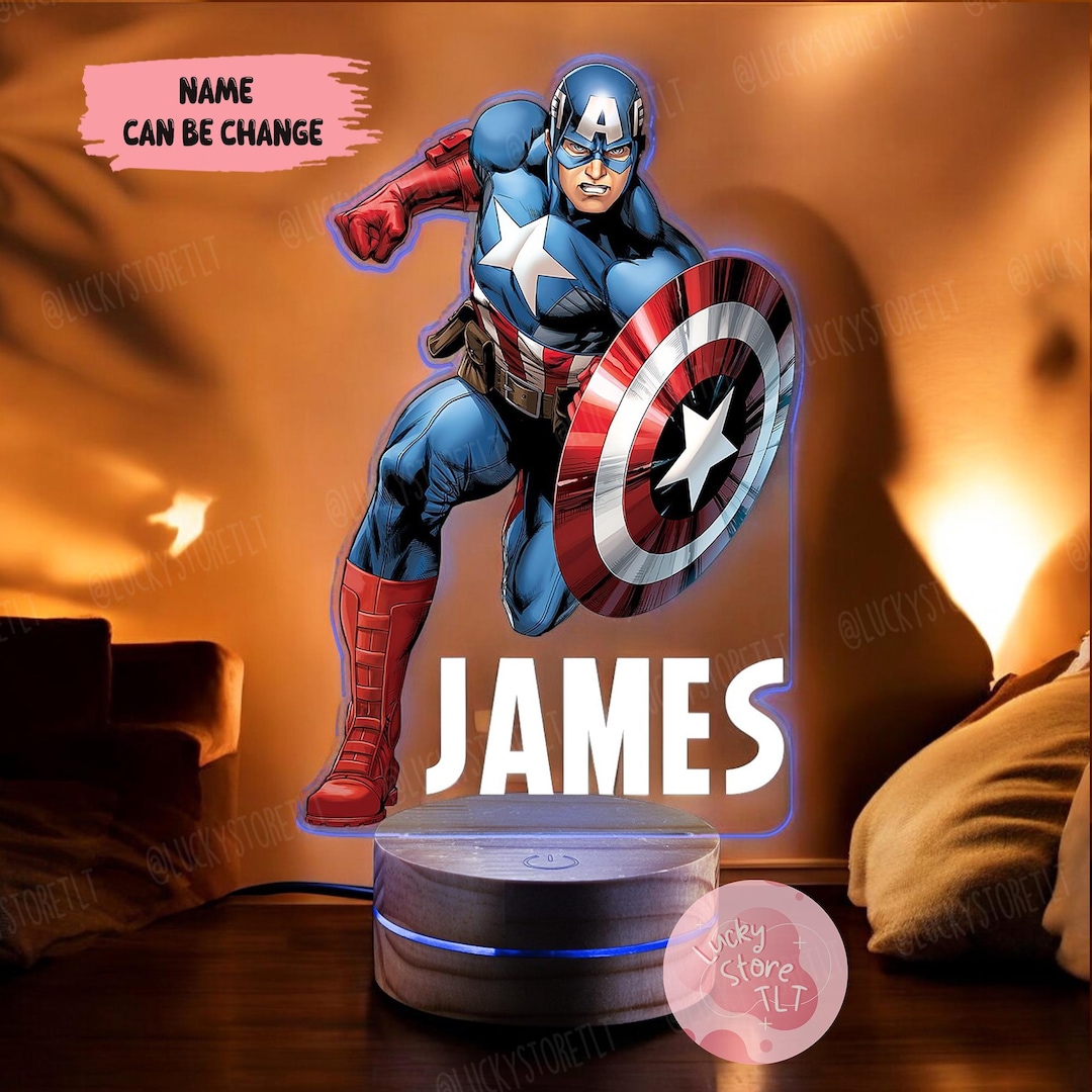Personalized Captain America Night Light, Custom Name Night Light ...
