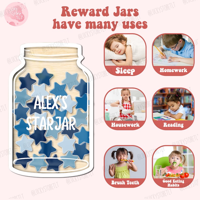 Custom Reward Jar With Blue Stars, Rainbow Classroom Teacher Star Jar ...