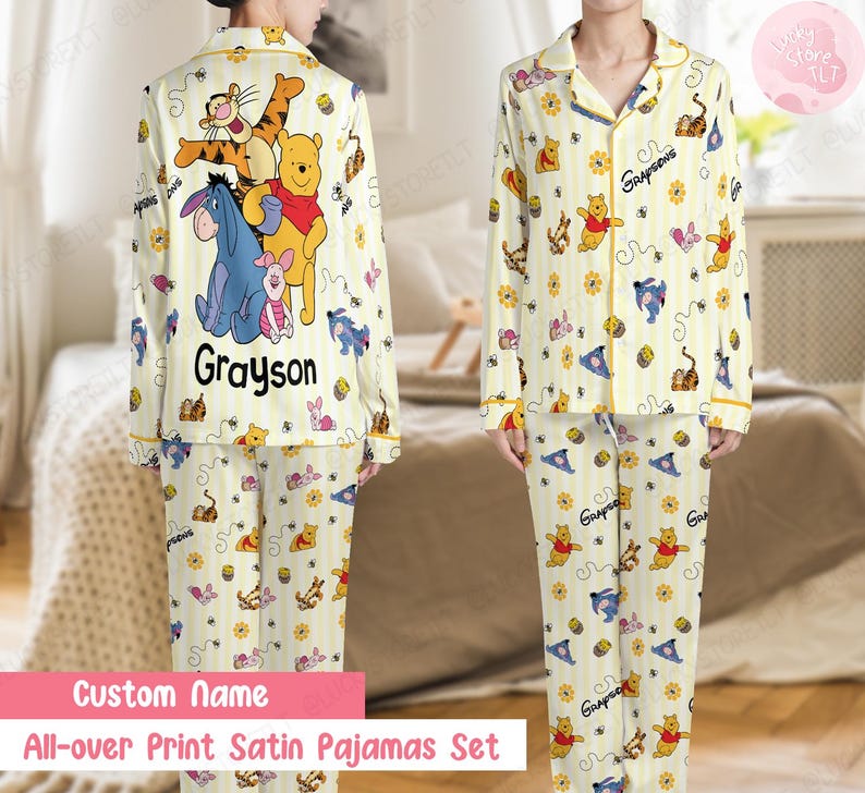 Personalized Winnie the Pooh Satin Pajamas, Custom Name All Over Print ...