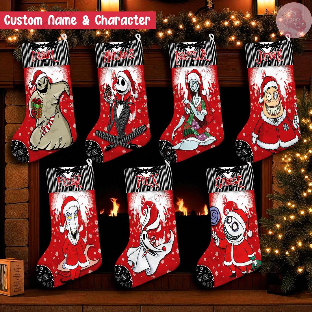 Personalized Sally & Jack Christmas Stocking, Custom Name Holiday ...