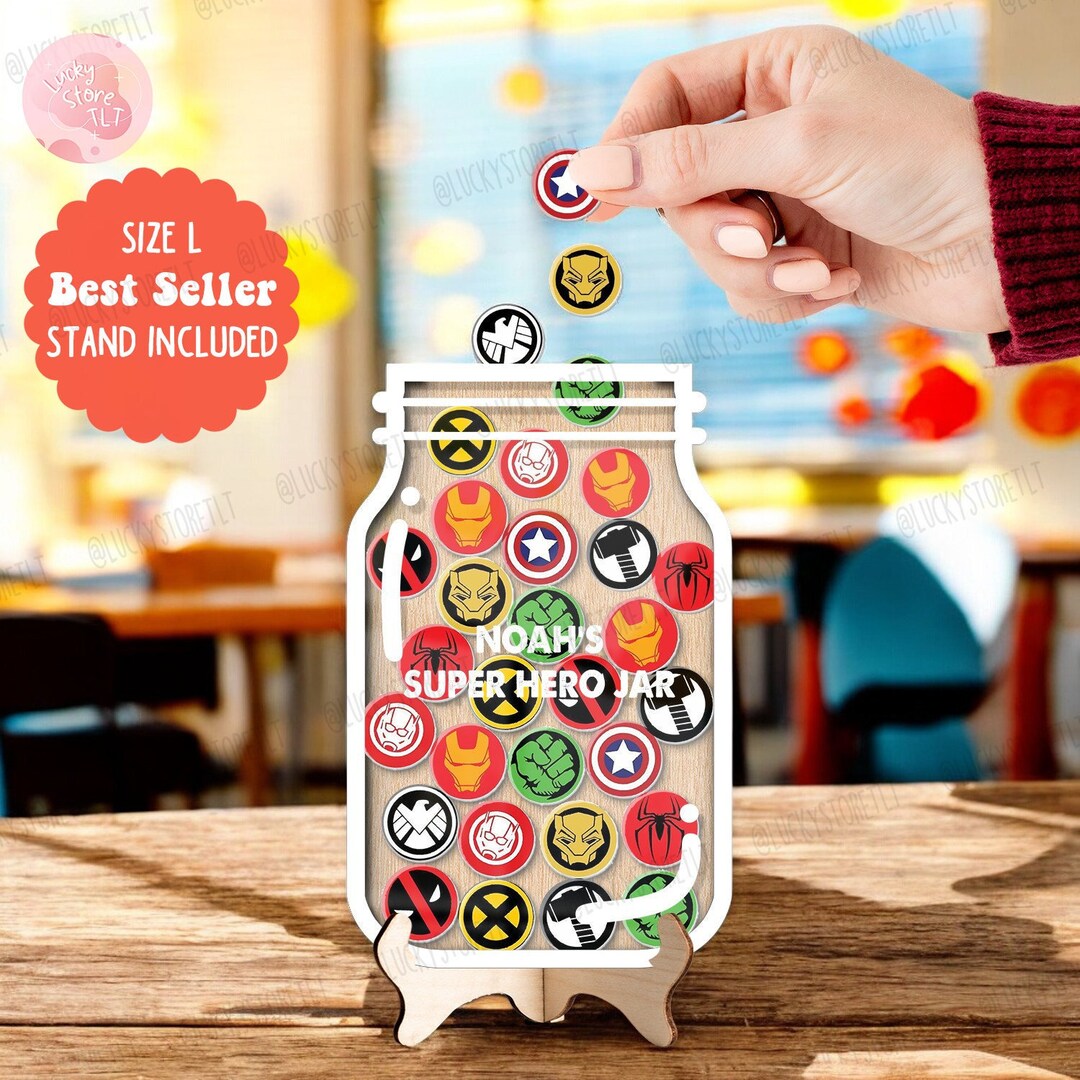 Personalized Disney Super Hero Reward Jar for Kids, Spiderman Ironman ...