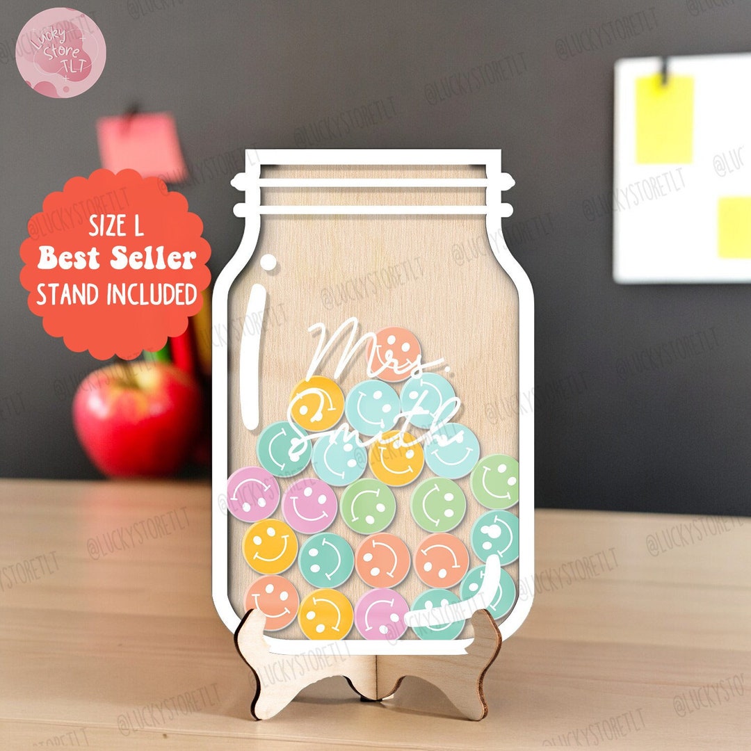 Personalized Teacher Cute Smiley Face Reward Jar, Colorful Classroom ...
