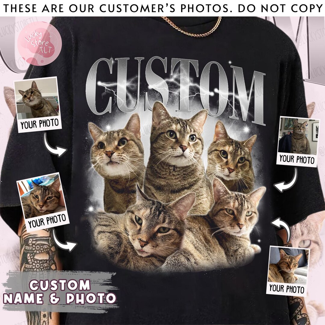 Custom Pet Bootleg Shirt, Custom Retro Cat Bootleg Shirt,custom Photo ...