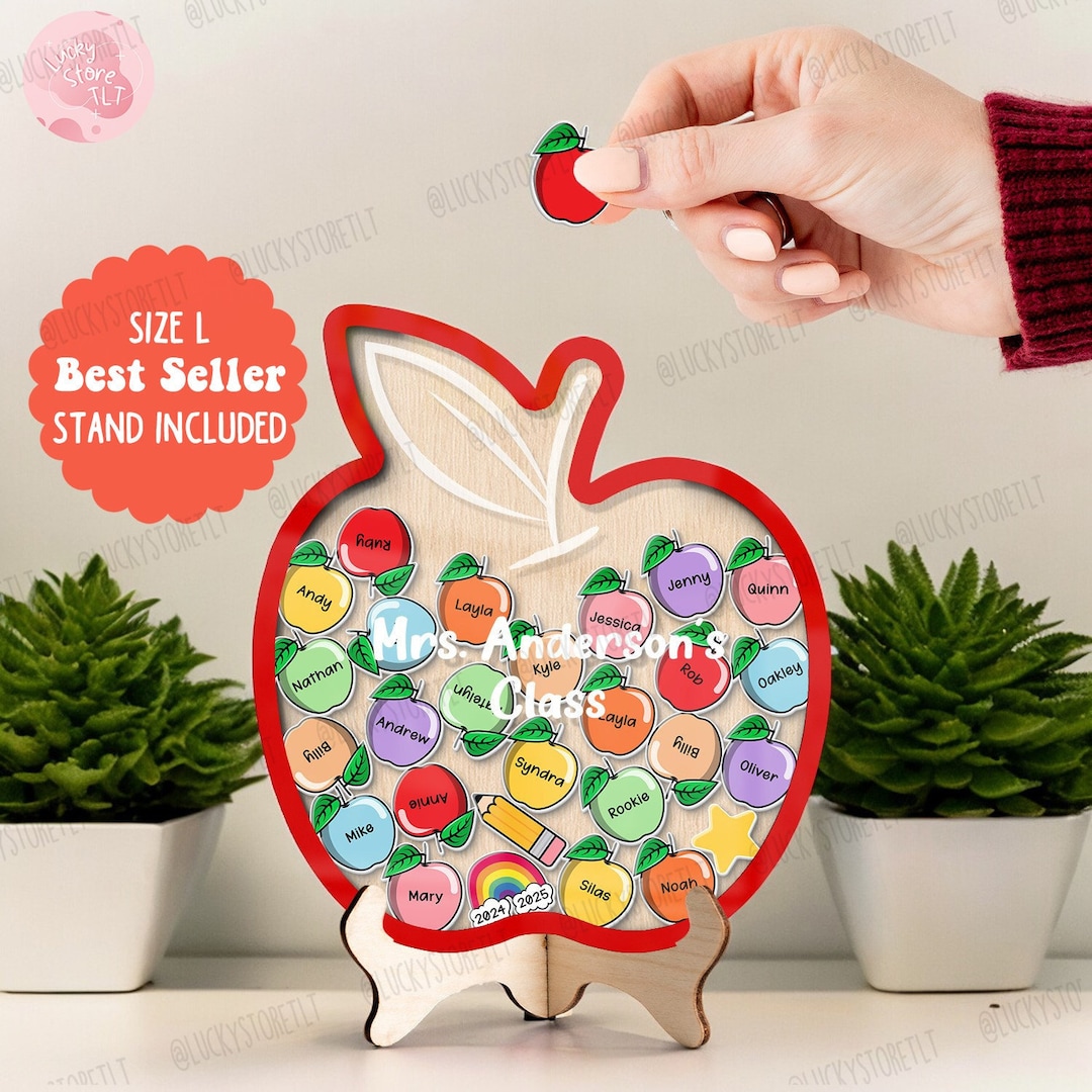 Personalized Teacher Cute Apple Reward Jar, Colorful Classroom Decor ...