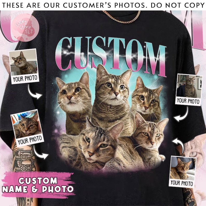 Custom Pet Bootleg Shirt, Custom Retro Cat Bootleg Shirt,custom Photo ...