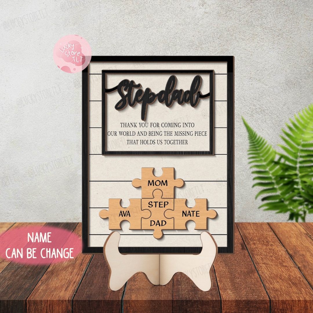 Personalized Stepdad Puzzle Sign, Custom Kids Wife Pet Name Sign ...