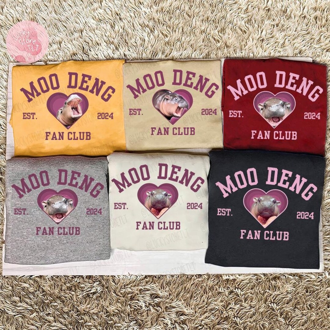 Moo Deng Fan Club Est 2024 Shirt, Moo Deng Meme Shirt Funny, I Love Moo ...